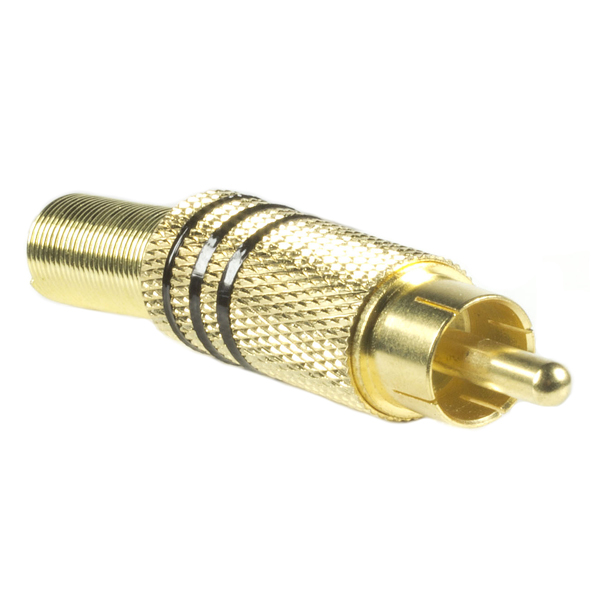 Fiche Cinch mâle métal doré contact or - bague noire - LA BS