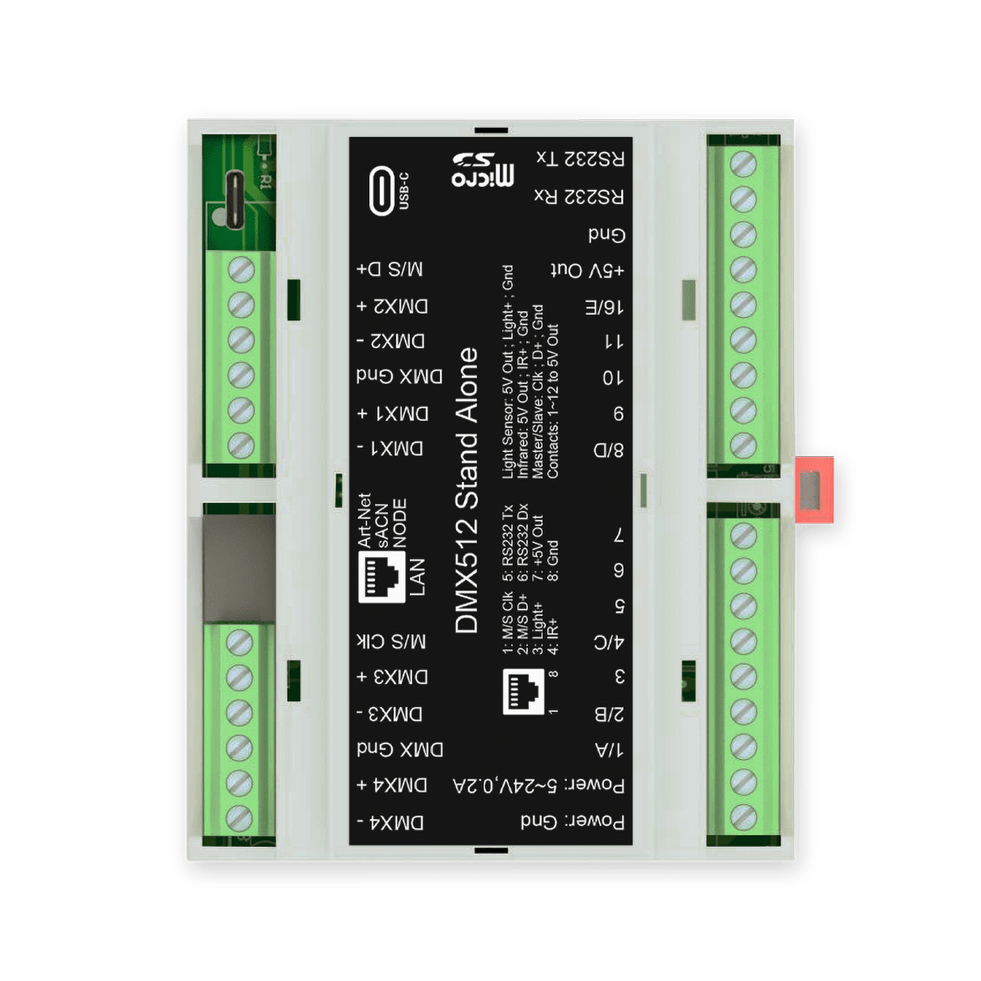 Interface DMX Artnet sACN Ethernet 512 canaux sur rail DIN Chromateq ...