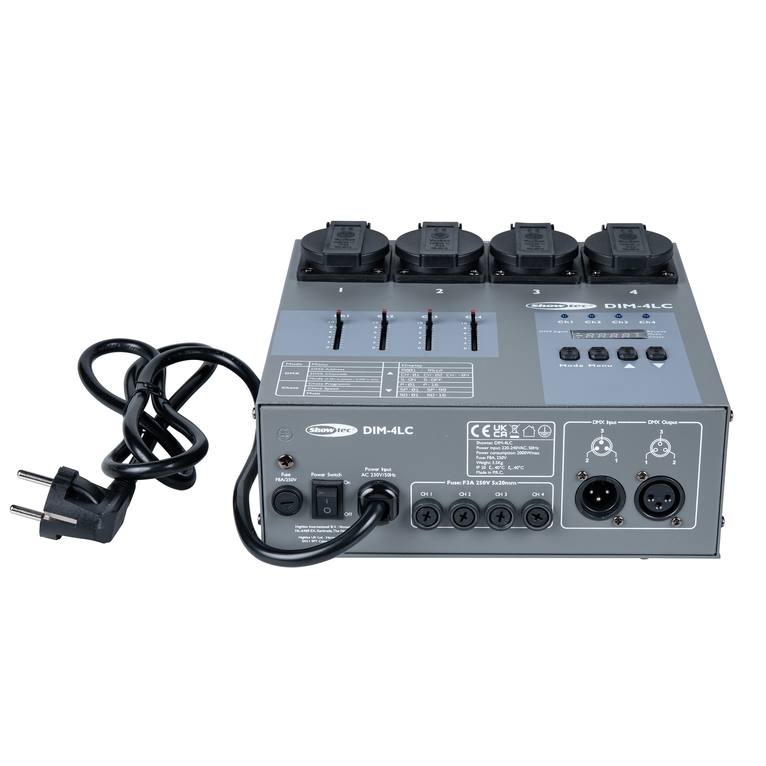 Bloc de puissance compact DMX 4 X 3A avec PC10/16A SHOWTEC DIM-4LC - LA BS