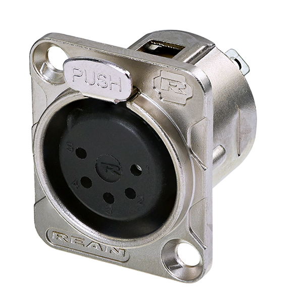 Embase XLR 5 points femelle REAN RC5F (XLR 5F) - Corps Nickel - LA BS